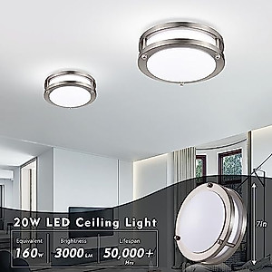 TUUANA 4-Pack LED Ceiling Light Fixtures, 20W 7in Flush Mount Ceiling Lights 2700K/3000K/4000K/5000K/6500K Adjustable, Super Bright Dimmable Ceiling Lamps for Bedroom Bathroom Hallway, Brush Nickel