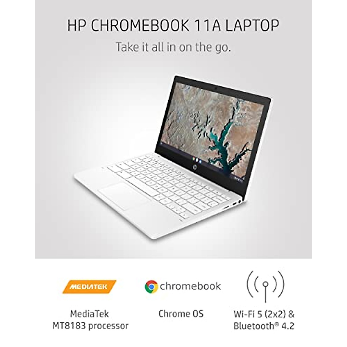HP Chromebook 11 Laptop, MediaTek MT8183, 4 GB RAM, 64 GB eMMC, 11.6" HD Anti-Glare Screen, Chrome OS, Long Battery Life, USB-C Port, Custom-Tuned Speakers, Small Size (11a-na0080nr, 2022, Snow White)