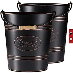 Pack 2, Rustic Farmhouse Bathroom Trash Can, Modern Country Style Galvanized Farm Metal Kitchen Trash Bucket, Large Vintage Waste Basket, Industrial Chic Bucket Garbage Can Bin, Western Garbage Pail