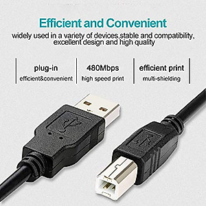 Printer Cable to Computer USB Printer Scanner Cable High Speed A Male to B Male Cord Compatible with HP, Canon, Dell, Epson, Lexmark, Xerox, Samsung and More (10FT)
