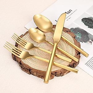 Zerophilo Matte Silverware Set Gold Flatware Set with Hexagon Handle 20 Pieces 18/0 Stainless Steel Cutlery Set Wedding Housewarming Gift Service for 4 (Matt gold)