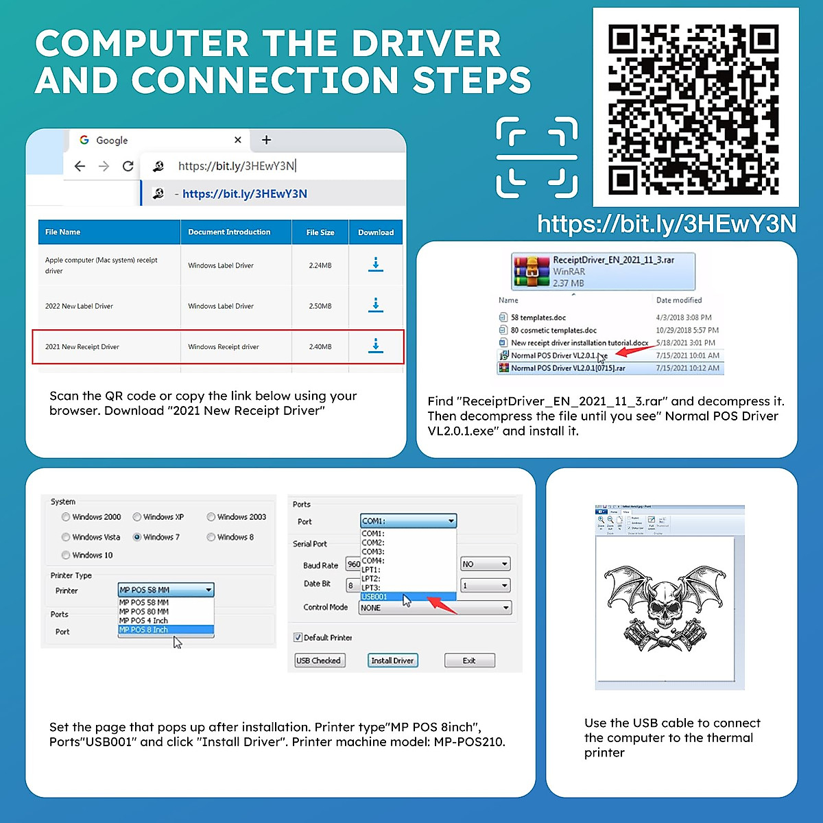 VLOXO Portable Printer, Cordless Thermal Printer Mini Inkless Printer Compatible with Phone & PC Tattoo Stencil Printer for Travel, Home, Office, with Thermal Paper and 10pcs Transfer Paper