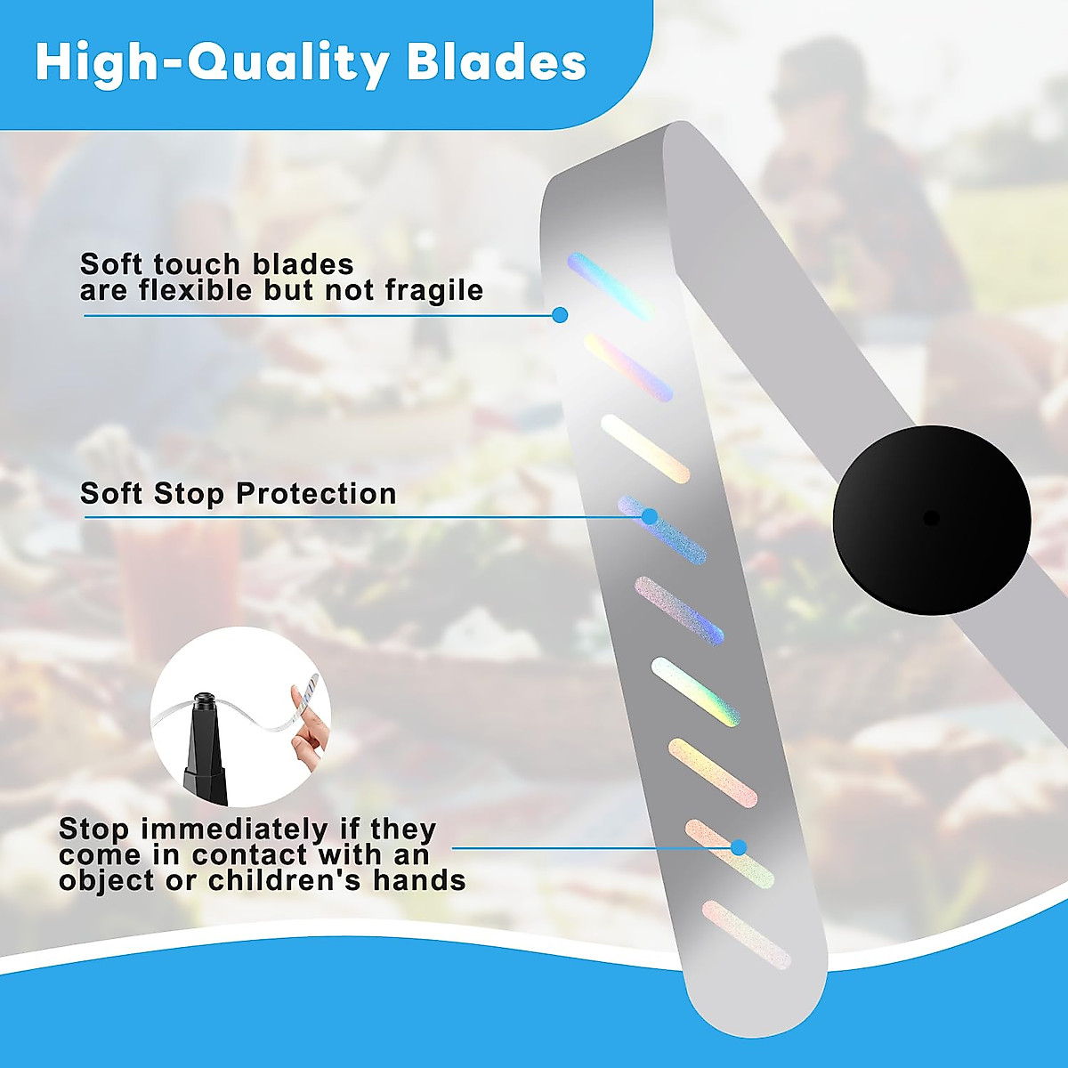 JEMULICE 4PCS Table Food Fans,2000MAH Portable Food Spinner Retractable,3 adjustment Speeds Indoor Outdoor Fan,with Holographic Blades, BBQ,Party,Home Kitchen Fans