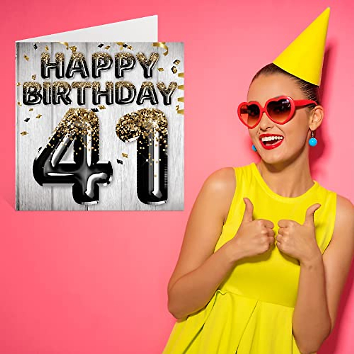 41st Birthday Card for Men - Black & Gold Glitter Balloons - Happy Birthday Cards for 41 Year Old Man Dad Cousin Friend Brother Uncle, 5.7 x 5.7 Inch Forty-One Forty-First Bday Greeting Cards Gift