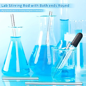 20 Glass Stirring Rods Stir Stick with Both Round Ends 12 Inch Long 7 mm Diameter and 6 Inch Long 5 mm Diameter, 10 for Each Size for Lab Kitchen Science Education and Stir Hot Cold Beverage Cocktails