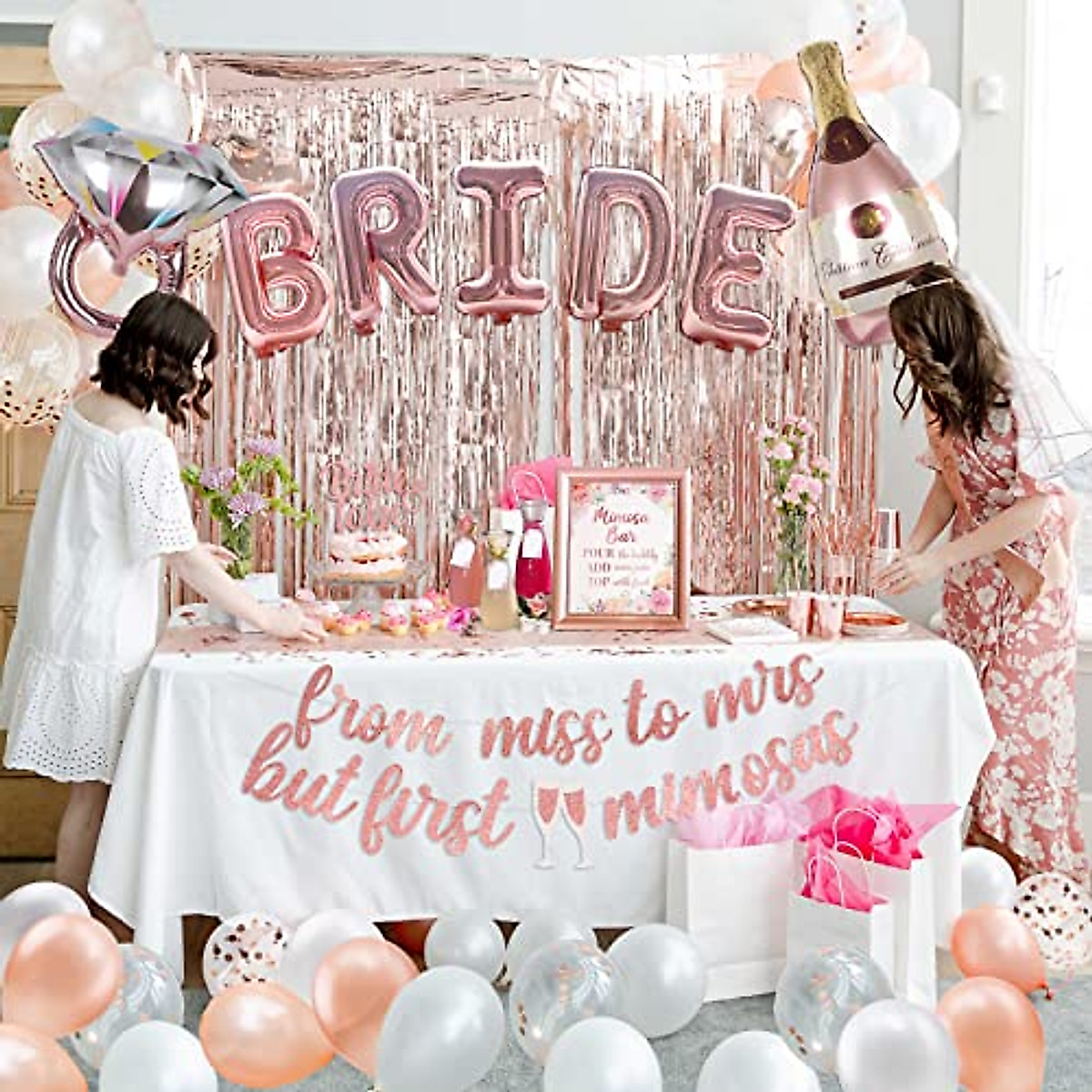 226 PC Bachelorette Party Decorations Kit- Rose Gold Bridal Shower Decorations, Banners, Curtains Mimosa Bar Supply Bride Balloons Sash Tiara Veil Topper Plates Cups Napkins Straws for 25 Guest & More