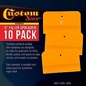 Custom Shop 12" x 12" Autobody Filler Plastic Mixing Board/Pallete (Pack of 2) with 5 Inch Body Filler Spreaders (Pack of 10) for Automotive Body Fillers, Putties and Glazes