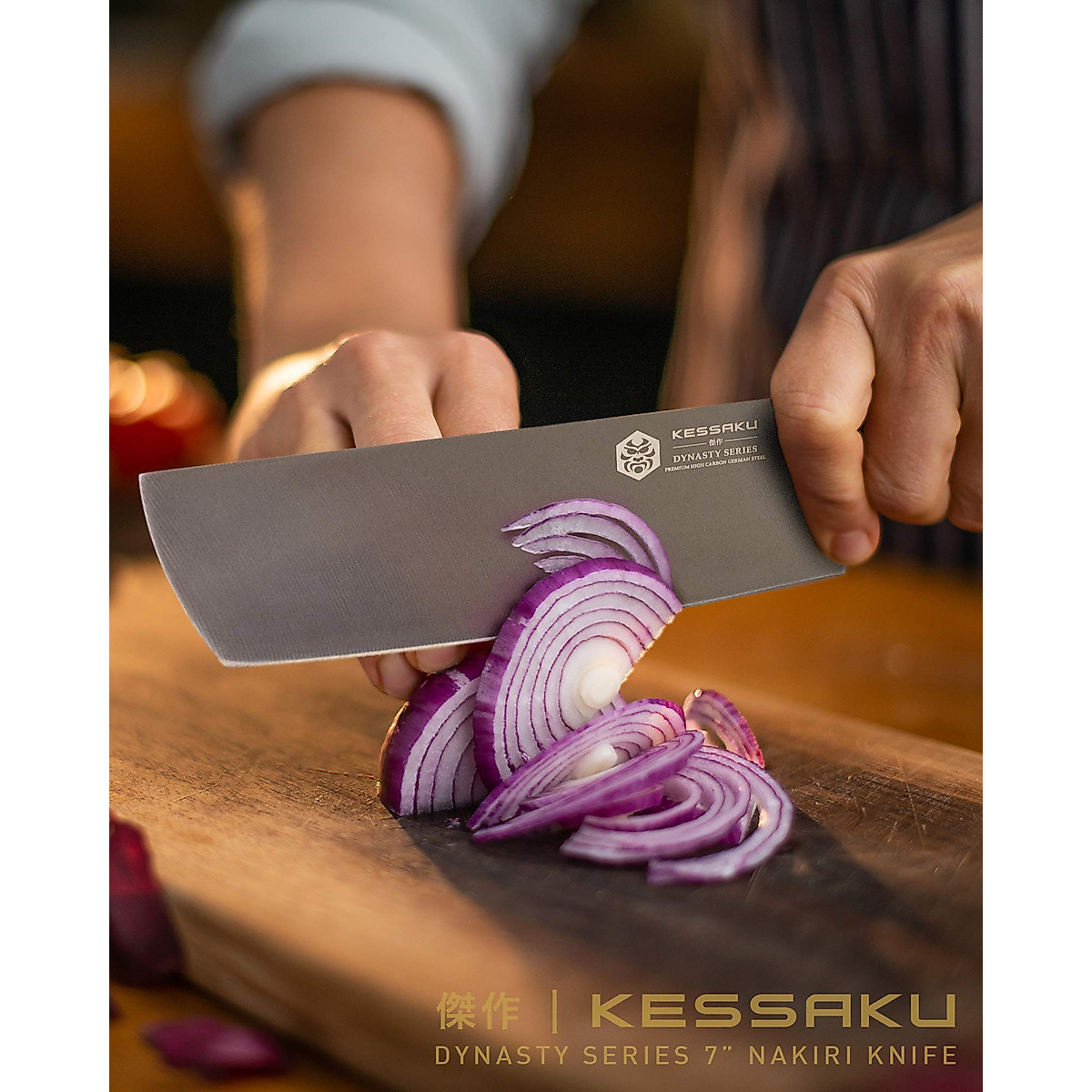 KESSAKU Nakiri Knife - 7 inch - Dynasty Series - Asian Vegetable Cleaver - Razor Sharp Kitchen Knife - Forged ThyssenKrupp German High Carbon Stainless Steel - G10 Garolite Handle with Blade Guard