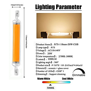 118mm 20W R7S LED Bulb (4 Pack) 200W Halogen Equivalent 118mm J-Type High Brightness 20W 120V R7S Base 3000K Warm White J Type T3 118mm Double Ended Flood Light 360°Beam Angle Landscape L