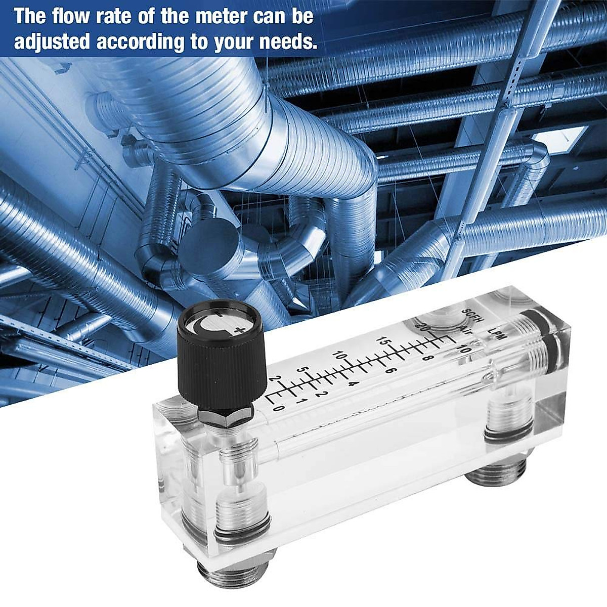 Acrylic Flowmeter, LZM-6T Acrylic Plexiglass Adjustable Panel Type Panel Type Flowmeter Gas Flowmeter 1~10LPM 1/4"BSP M181.5 Flowmeter Panel Gas Flow Meter