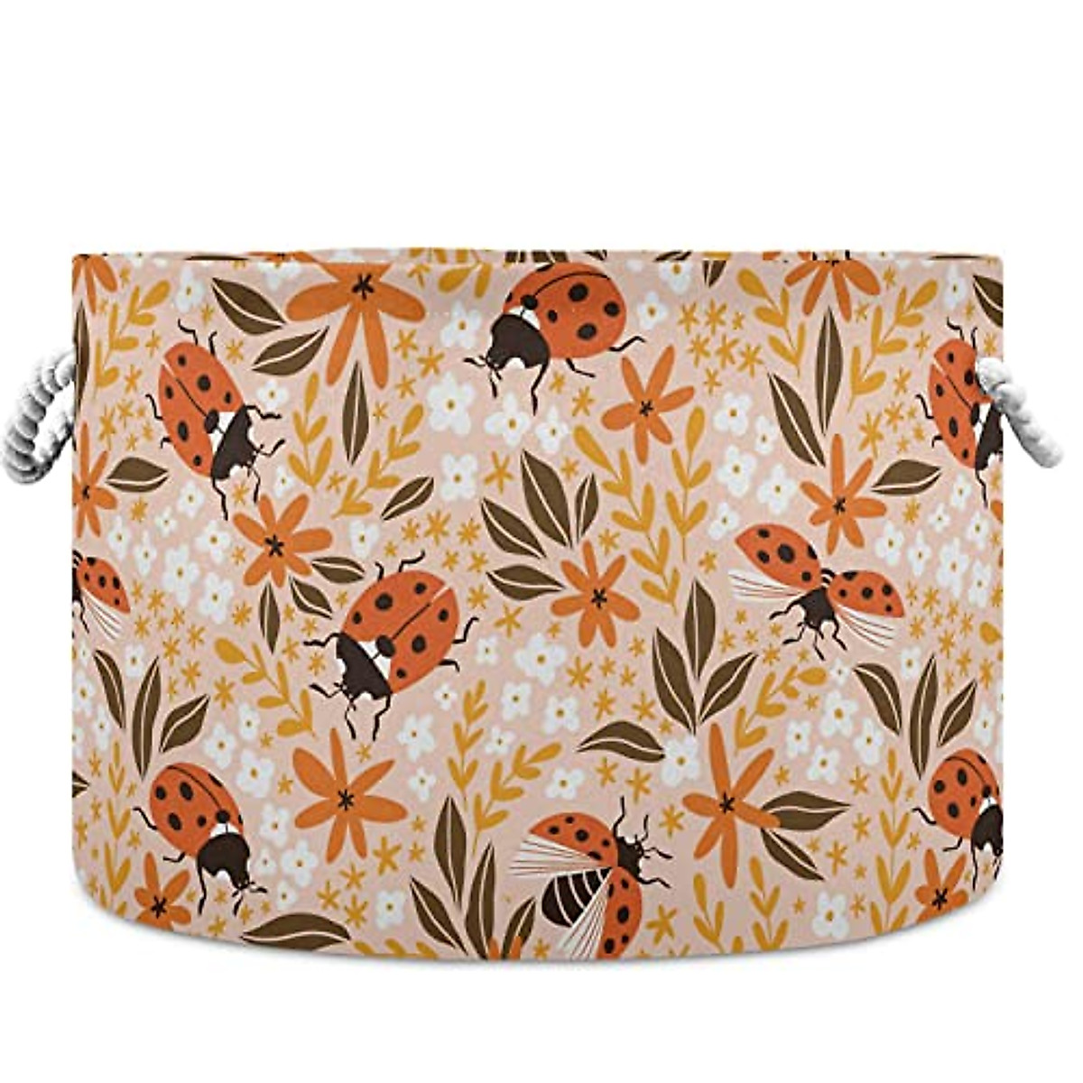 visesunny Hand-Drawn Ladybug Flower Laundry Baskets Fabric Storage Bin Storage Box Collapsible Storage Basket Toy Clothes Shelves Basket for Bathroom,Bedroom,Nursery,Closet,Office