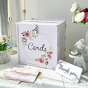 GUDELAK White Wedding Card Box with Lock, PVC Gift Card Box for Wedding Decorations, Money Index Card Box for Party Reception Anniversary Honeymoon Fund Bridal Baby Shower