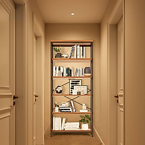 BATHWA Bookshelf, 6-Tier Industrial Bookshelves, Wood and Metal Bookcase, Free Standing Storage Vintage Bookshelf for Living Room, Bedroom and Home Office, Rustic Brown