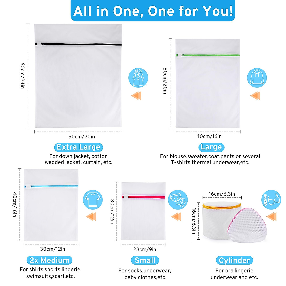 7 Pack Mesh Laundry Bags for Delicates with Premium Zipper, Lingerie Bags for Washing Delicates, Laundry Bags Mesh Wash Bags, Delicates Laundry Bag for Jeans,Blouse,Stocking,Underwear, Bra