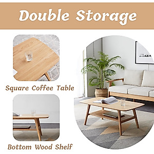 Bamskov 2-Tier Solid Oak Wood Coffee Table - Practical Center Table with Double Storage for Small Apartments, Living Rooms, Bedrooms, and Offices (Natural, 39.37" D x 19.69" W x 17.32" H)