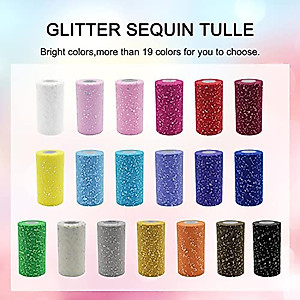 Red Tulle Glitter Tulle Fabric 6 Inch by 50 Yards (150 feet) Tulle Ribbon for Gift Wrapping Sparkle Sequin Tulle Rolls Spool DIY Party Wedding Birthday Decor