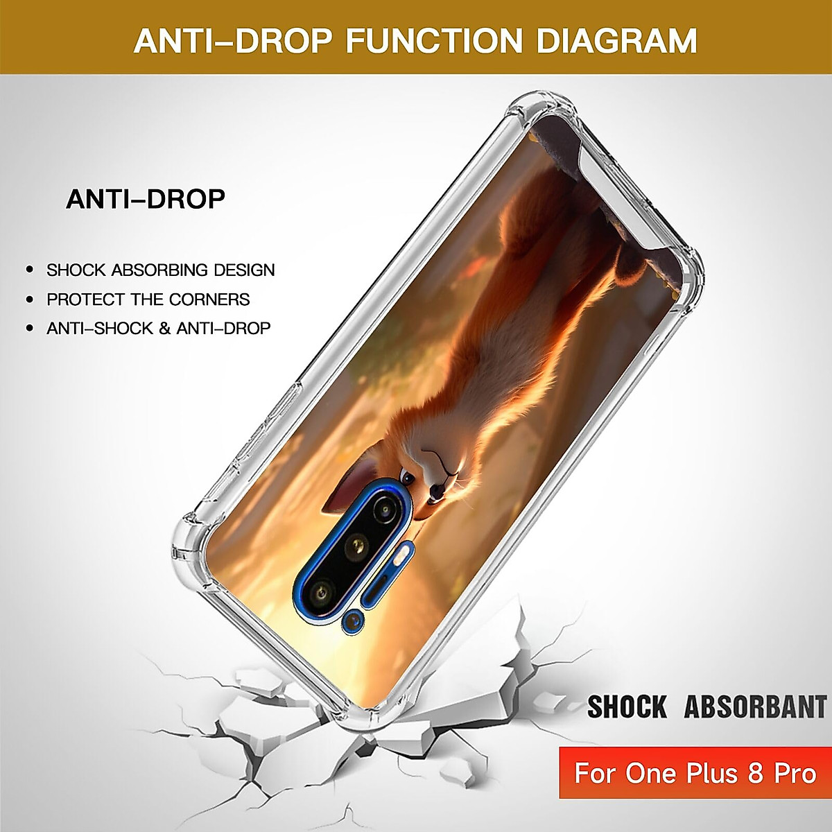 Elgzigok Transparent Case for OnePlus 8 Pro Fox-aa23 Phone Cover Clear Silicone Protective Case for OnePlus 8 Pro Shock-Proof Four Corners Reinforced