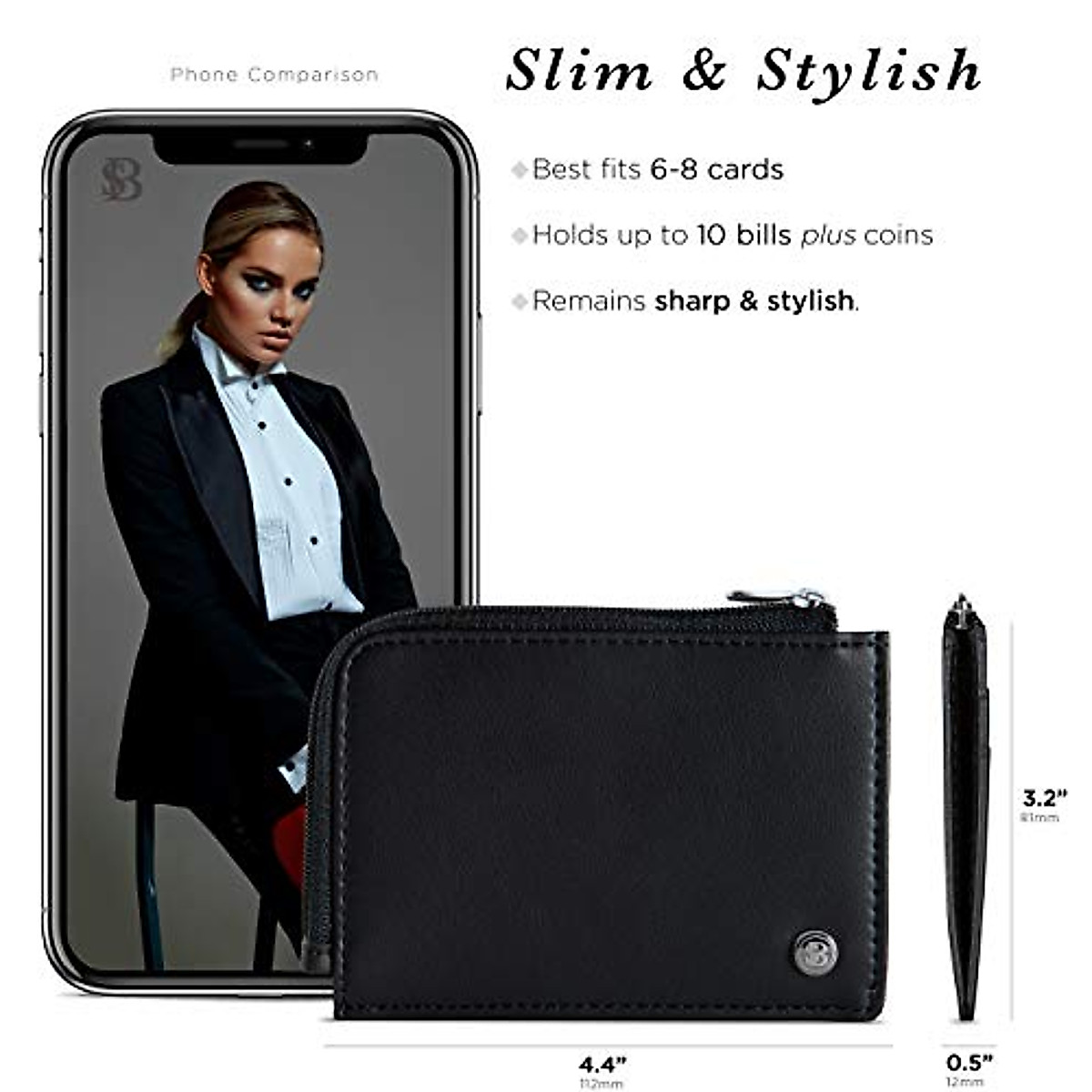 SERMAN BRANDS Small Wallets for Women. Slim Wallet for Women with Coin Purse and Credit Card Holder. RFID Wallet Women Vegan Leather Wallet (Midnight Mini)