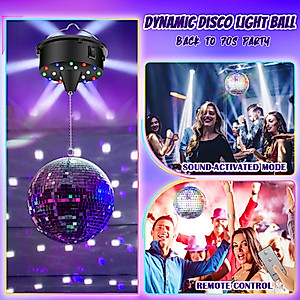 10 RPM Disco Ball with Motor and Disco Ball — Plug/Battery Powered Disco Ball Light with 4 Color Lights,18 LED Beads and Mirror Ball, Christmas Party, Back to 70s Theme Party Supplies