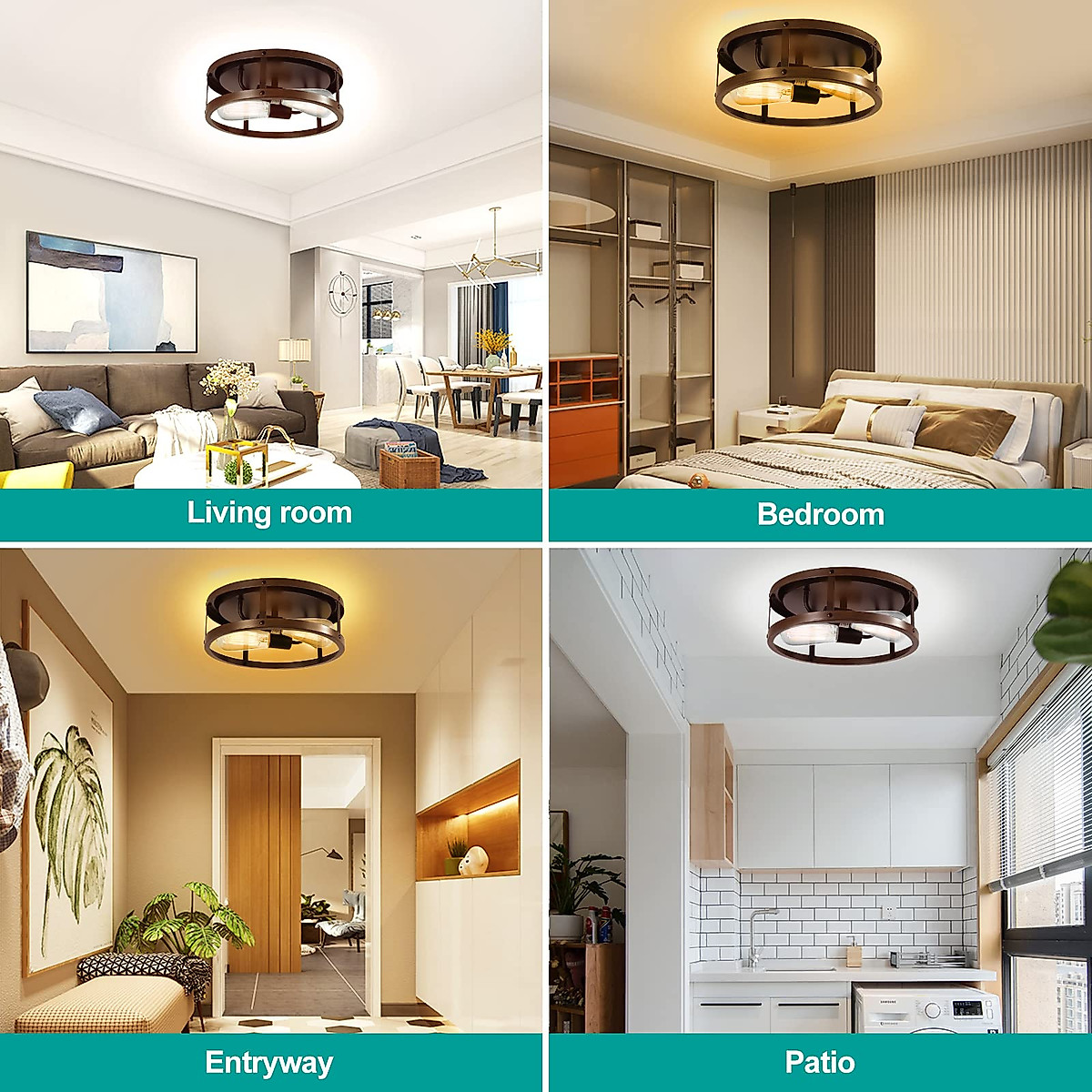 EAPUDUN Farmhouse Flush Mount Ceiling Light, 13" Imitation Wood 2-Light Fixture, Retro Style Lamp for Hallway, Entryway, Bedroom, Kitchen, Dining Room (FMA1138-FBDT)