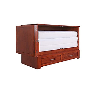 Emurphybed Daily Delight Murphy Cabinet Chest Bed with Charging Station & 6" Memory Foam Mattress, (Queen, Cherry)
