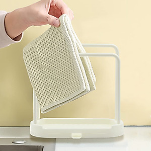 BEINME Sponge Holder with Drain Pan, Kitchen Sink Caddy Organizer for ,Sponge Brush Soap Dishcloth Rack Kitchen Sink Caddy Organizer for Sponge Brush Soap Dishcloth Rack, Small White