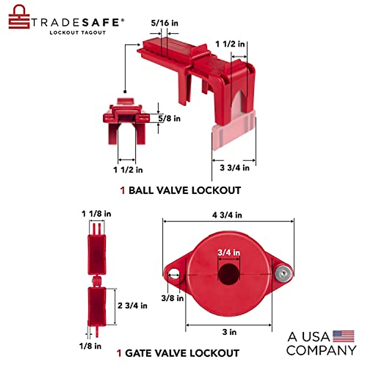 TRADESAFE Professional Lockout Tagout Kit - Loto Locks, Gate Valve Lock, Ball Valve Lockout, Circuit Breaker Locks, Hasps, Plug Lock, Cable Lockout, Tag Out Tags and Ties Set (1 Key Per Lock) Red