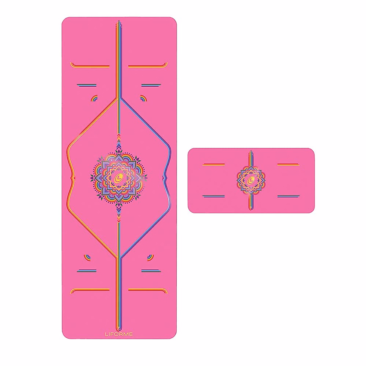 LIFORME Yoga & Yoga Pad Bundle Pack – Patented Alignment System, Eco-Friendly, Non-Slip Warrior-Grip, Made with Natural Rubber, Thick, Sweat Resistant, Comfortable - Grateful Pink