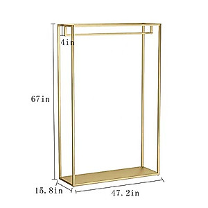 FURVOKIA Heavy Duty Metal Garment Rack,Wedding Dress Retail Studio Display Stand,Floor-Standing Clothing Rack,Shoes Bags Clothes Organizer Storage Shelves (Gold with Metal Plate, 67" H)