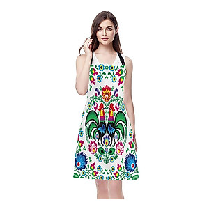 Wondertify Polish Floral Folk Art Apron,Square Pattern with Rooster Lowicz Cutouts Patterns Green Bib Apron with Adjustable Neck for Men Women,Suitable for Home Kitchen Cooking Bistro Baking BBQ Apron