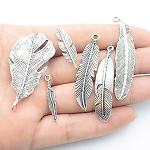 ZFBB100g Feather Charms Collection - Antique Silver Bronze Patina Big Goose Bird Plume Plumage Pinion Wing Feather Metal Pendants for Jewelry Making DIY Findings (HM17)