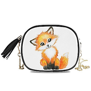 ALAZA PU Leather Small Crossbody Bag Purse Wallet Cute Little Fox Animal Print Cell Phone Bags with Adjustable Chain Strap & Multi Pocket