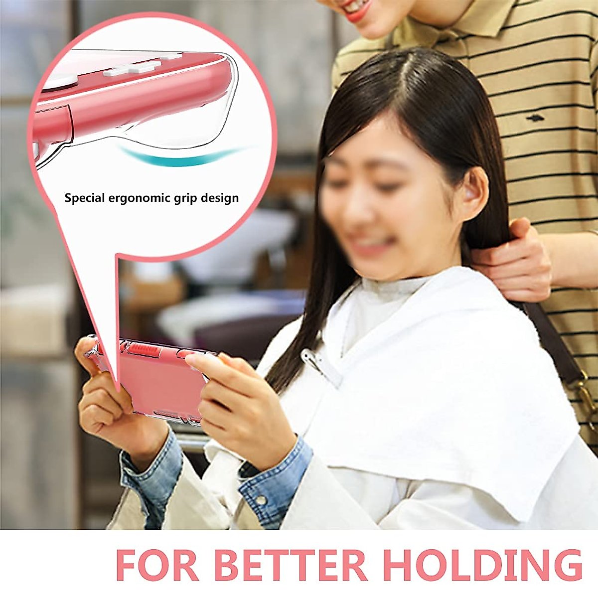 GeeRic 8PCS Case Compatible with Switch Lite, (Not Compatible With Switch) Carrying Case Accessories Kit, 1 Soft Silicon Case + 2 Screen Protector + 4 Thumb Caps + 1 Storage Carrying Bag Pink