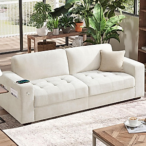 Hanherry 89" Sofa for Living Room, Modern Comfy Sofa with Medium Firm Seat Cushion, Removable Cover,Wide Armrest,USB/Type-C Port,Chenille Fabric Couches for Small Space,Apartment