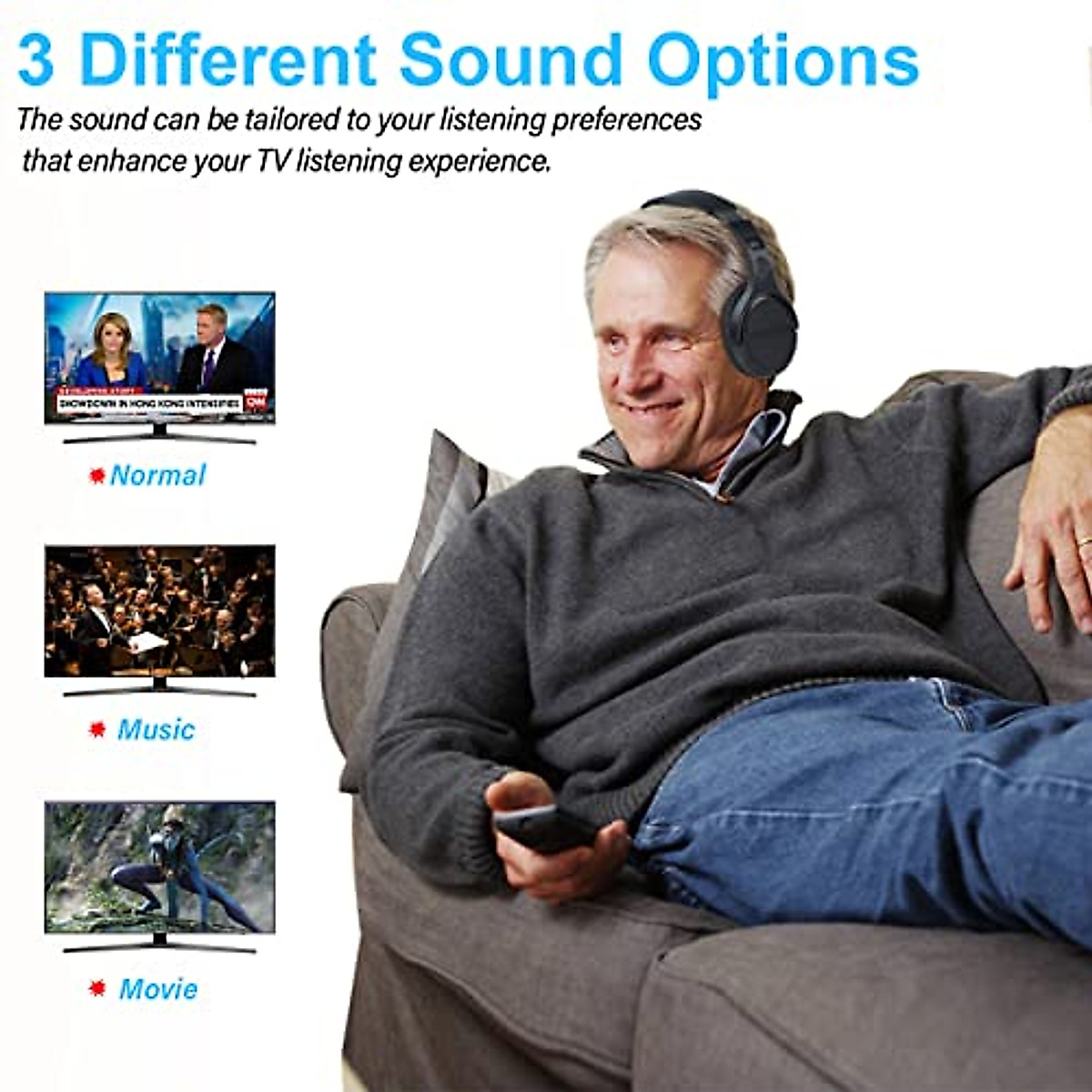 ANSTEN Wireless Headphones for TV Watching with Digital Optical RCA 2.4GHz RF Transmitter Charging Dock, Over Ear Headset with 3 Audio Modes, 197FT Wireless Range, 10Hrs Audio Playtime