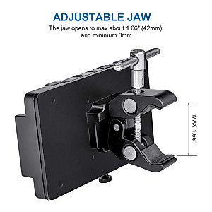 Fomito V-Lock V Mount Battery Adapter Plate with Super Clamp for Lighting Stand,Tripod, Support Rod, with D-TAP/DC/USB Power Output for Camcorder, DSLR Camera, LED Video Light, Monitor, Microphone