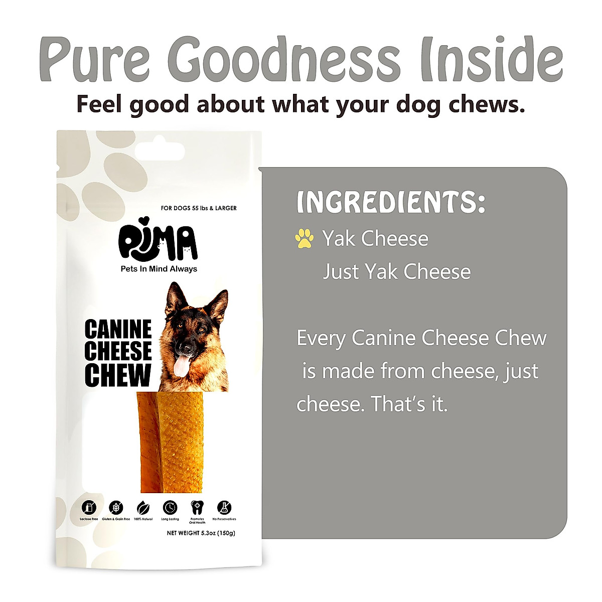 PIMA - Canine Cheese Chews, Natural Yak Chews for Dogs 55 lbs or Larger, Lactose-Free Yak Cheese Dog Chews, Yak Chews for Large Dogs with Protein and Vitamin E, D and A, Extra Large, 1 Chew, 5.3 oz