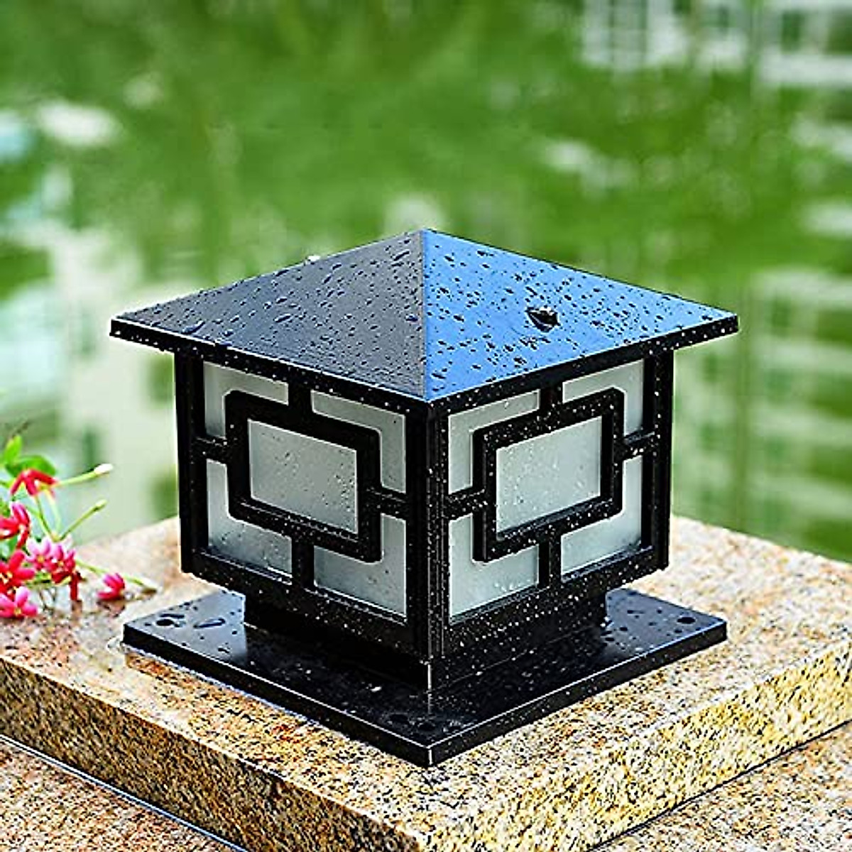 Wylolik Pillar Lights Outdoor, Patio Waterproof Column Lamp Villa Garden Courtyard Fence Deck Stigma Lamps Square E27 Pedestal Lantern Exterior Rainproof Pathway Lighting