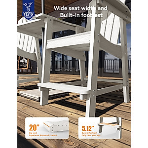 YEFU Balcony Chair, Tall Adirondack Chair Set of 2 with Connecting Tray, Poly Lumber Adirondack Chair Bar Stools, Patio Stools, 380lbs, Weather Resistant for Outdoor Deck Lawn Pool Backyard-White
