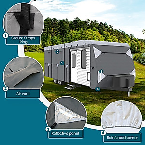 XGEAR RV Cover Travel Trailer Covers Fits 27'-30' Rv Trailer, Durable Premium Solar Shield Camper Cover with 4 Tire Covers, Repair Patches, 2 Extra Straps