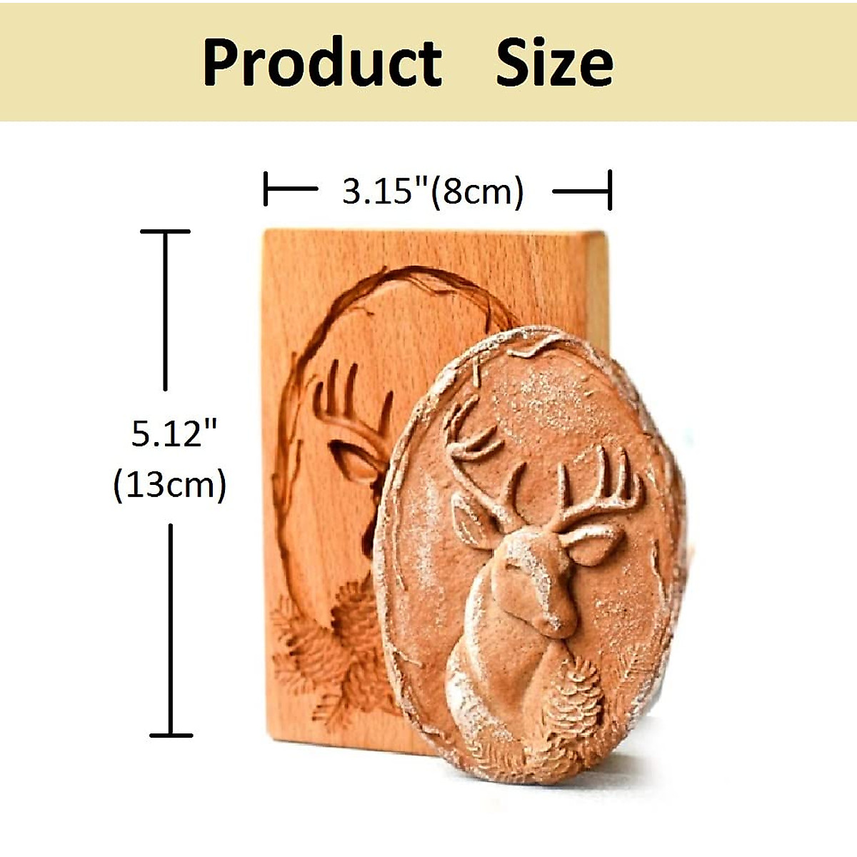 Wooden Cookie Molds, Carved Wooden Biscuit Mold Baking Cookie Mold Wooden Kitchen Cookie Cutter Embossing Press Molds Gingerbread Mold DIY Baking Tools (Reindeer)