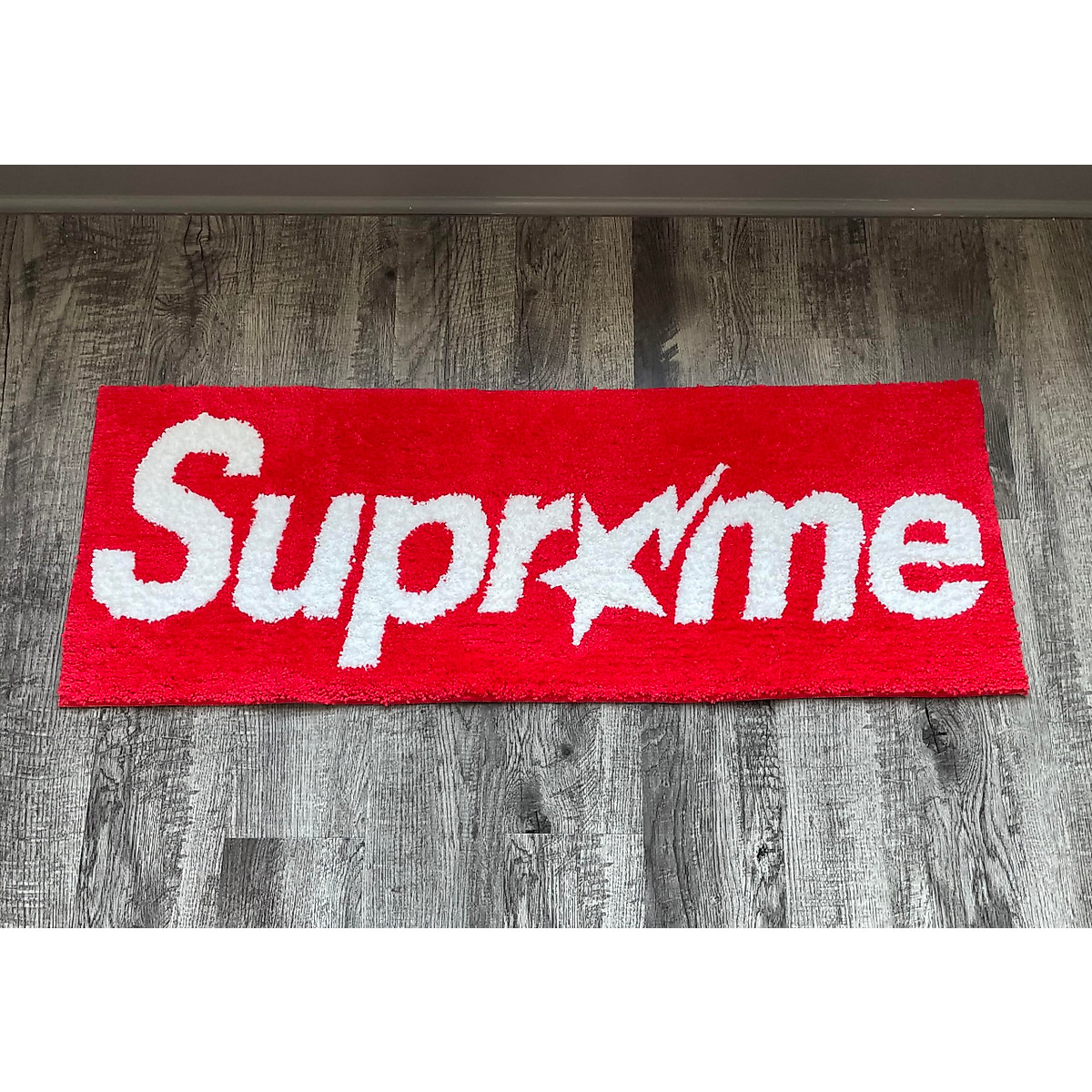 Luxape Supremed Rug - Hypebeast Room Decor - Handmade & Premium- 43 * 16in (110cm) - Suprme Rug - Designer Rugs - Aesthetic Room Decor Rug