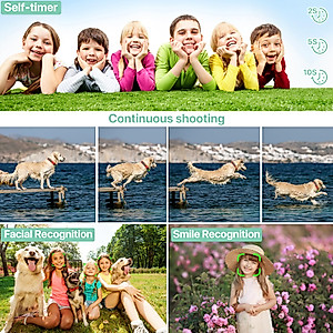 1080P Kids Digital Camera with Lanyard (No SD Card), 44MP Digital Point and Shoot Camera with 16X Zoom, Anti-Shake, Vlogging Camera for Students