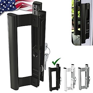 T-HAKEN Sliding Glass Door Replacement with Handles on Both Sides, 6-5/8 Black - Patio Door Handle Set That is 1 in. to 1-1/8 in. Thick Used on Both Left and Right-Handed. (Keyed)