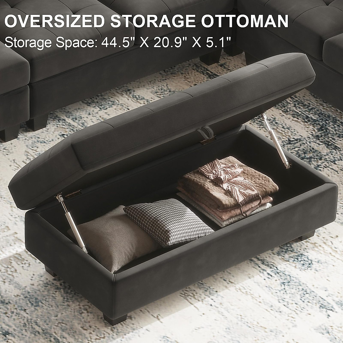 Belffin Oversized Velvet U Shaped Sectional Sofa Set Modular Sectional Sofa Set Convertible Sectional Sofa Couch with Storage Ottoman Corner Modular Sofa Couch Grey