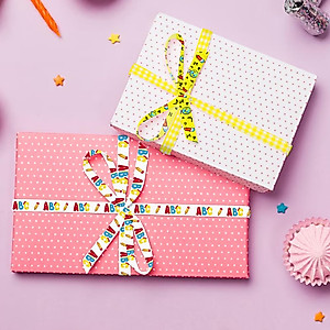 Hying 6 PCS Welcome Back to School Ribbons, 3/8" Width School Themed Grosgrain Ribbons Red Yellow Buffalo Plaid Ribbon ABC Pencils Craft Ribbons for Gift Wrapping DIY Teacher Appreciation Supplies