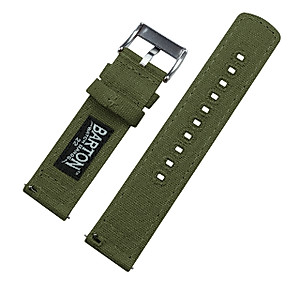 BARTON WATCH BANDS Quick Release Canvas Watch Band Straps, Army Green, 22mm