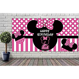 Minnie 2nd Birthday Backdrop, Minnie 2nd Birthday Banner Party Supplies, Minnie 2nd Birthday Decorations, Second Birthday Photography Background (6.6 x 3.3 ft)
