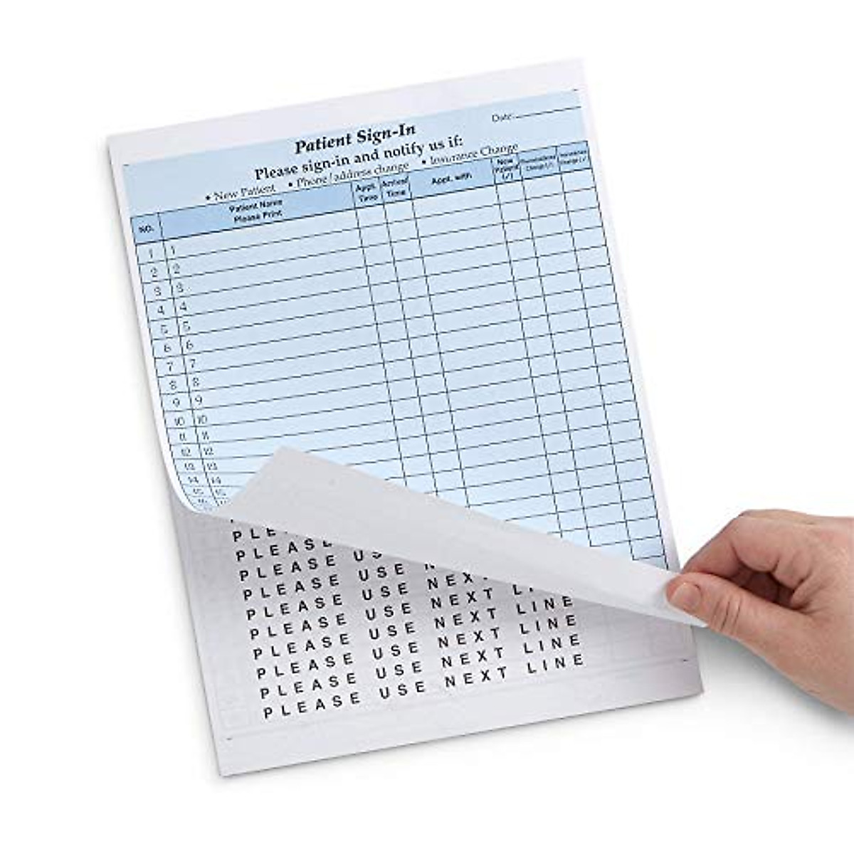 Blue Summit Supplies 25 Patient Sign in Forms, Carbonless 3 Part Forms with Peel Away Adhesive Labels, HIPAA Compliant for Privacy in Doctor, Medical, Dental Office, Blue, 25 Pack