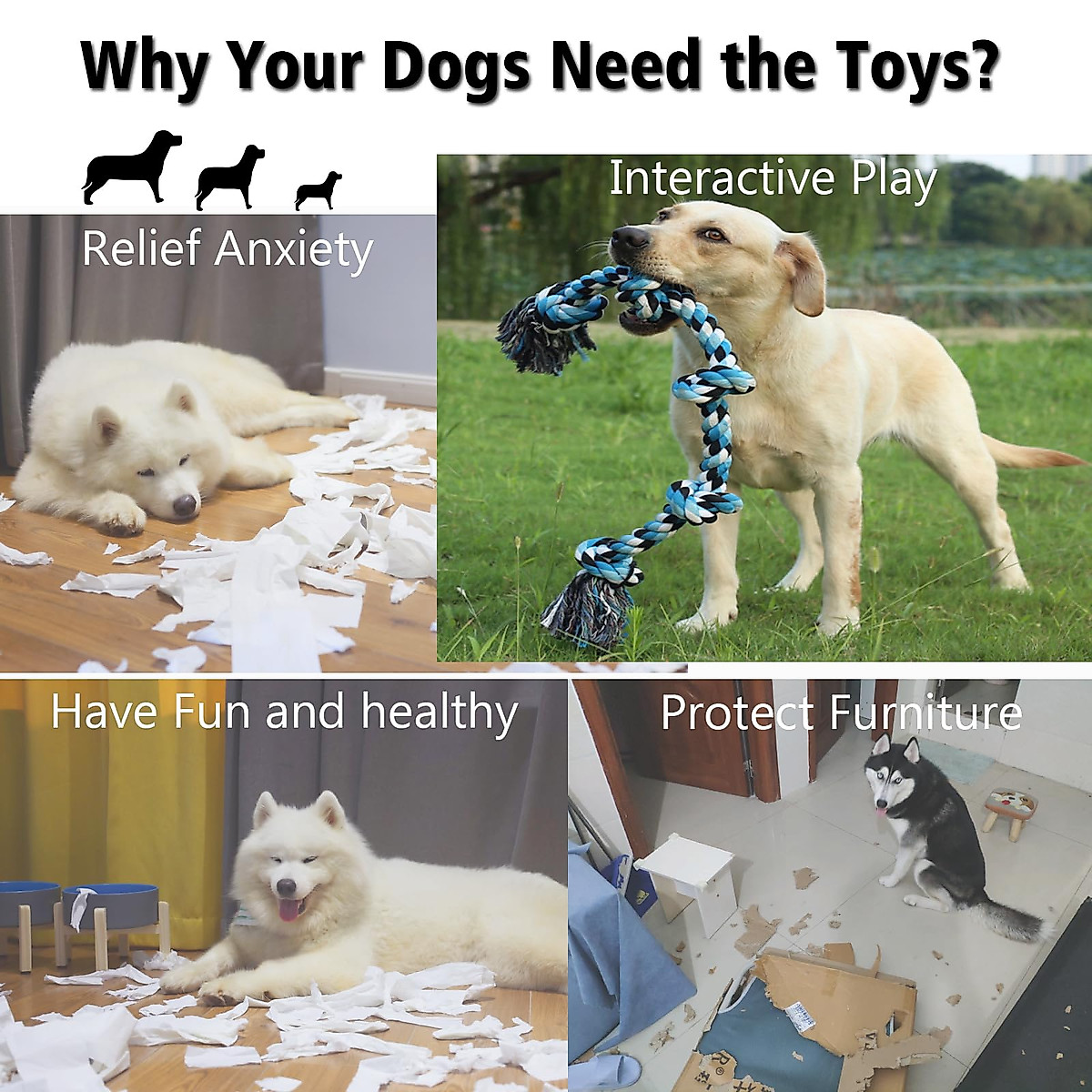 XIGOU Dog Rope Toys for Large Dogs Aggressive Chewers, Dog Chew Toys for Large Breed Indestructible, Heavy Duty Tough 3 Feet 5 Knots Dog Toy, Sturdy Rope toy for Dogs Tug of War Dog Toy Teeth Cleaning